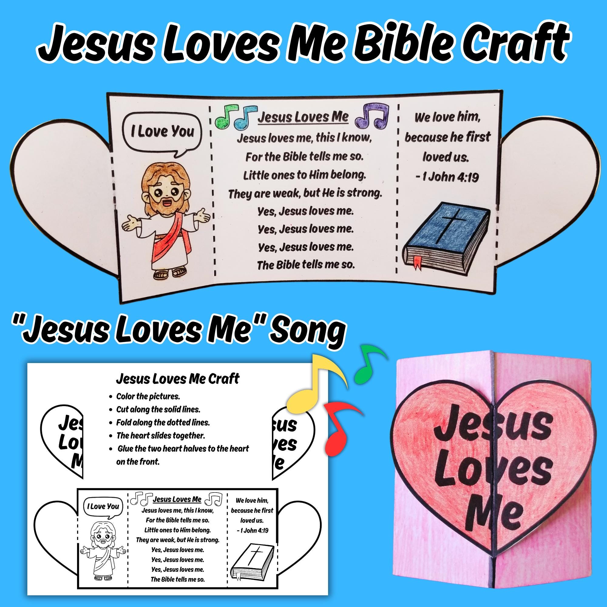 Jesus Loves Me Bible Craft Printable for Kids Bible Lesson, Jesus Loves ...