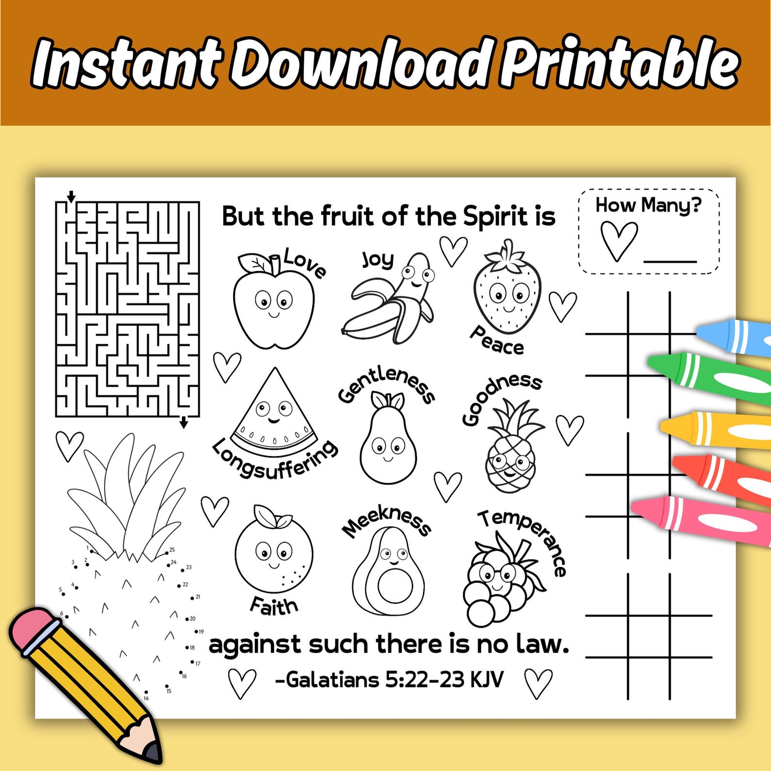 Fruit of the Spirit Coloring Activity Placemat Printable for Kids ...