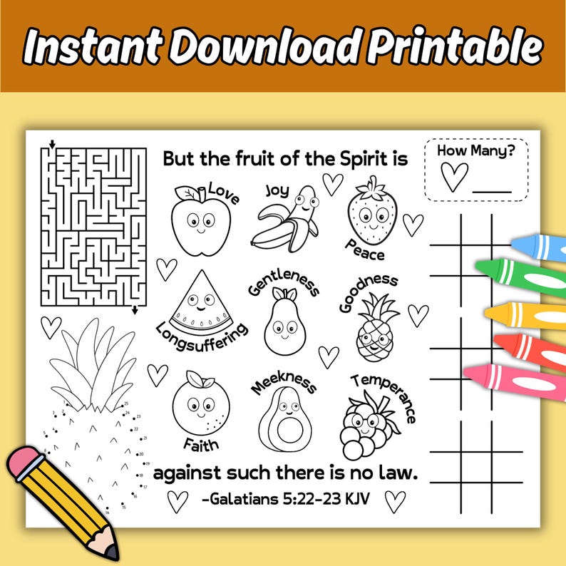 Fruit of the Spirit Coloring Activity Placemat Printable for Kids ...