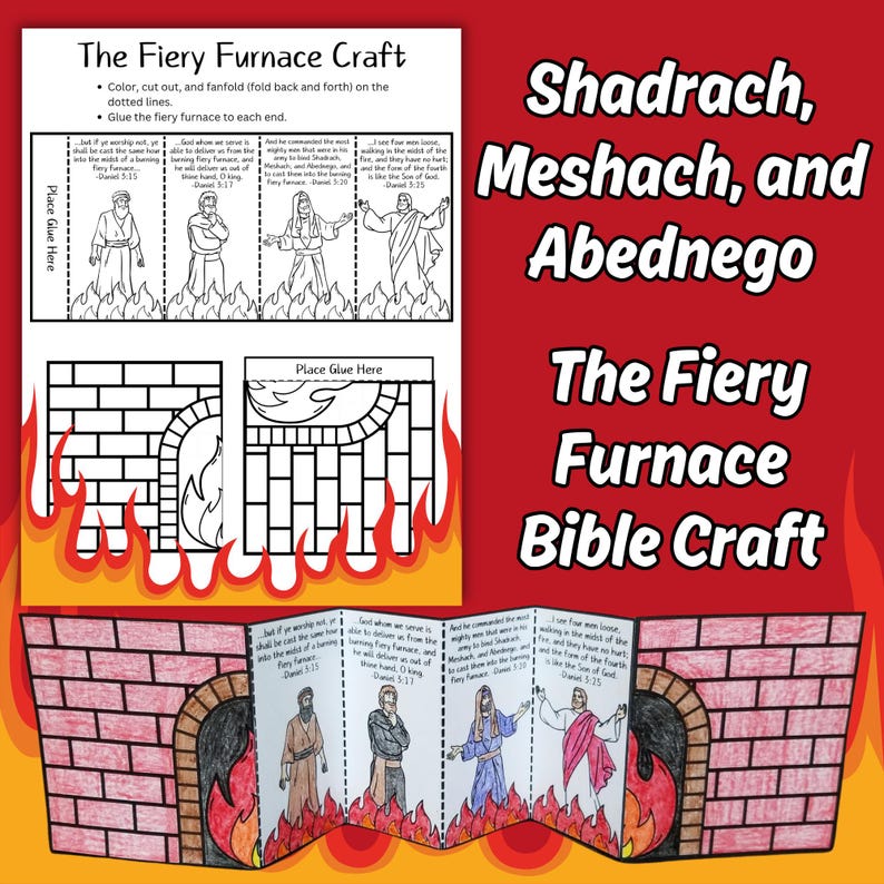 The Fiery Furnace Folding Suprise Bible Craft Printable for Kids Sunday ...