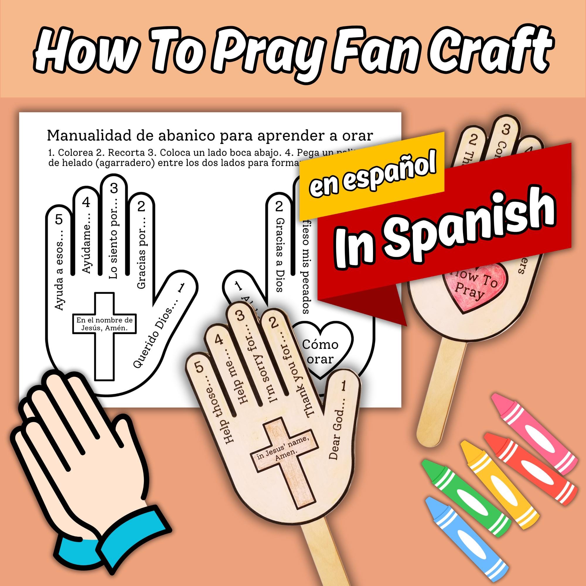 How to Pray Fan Craft IN SPANISH for Kids Sunday School Bible Lesson ...