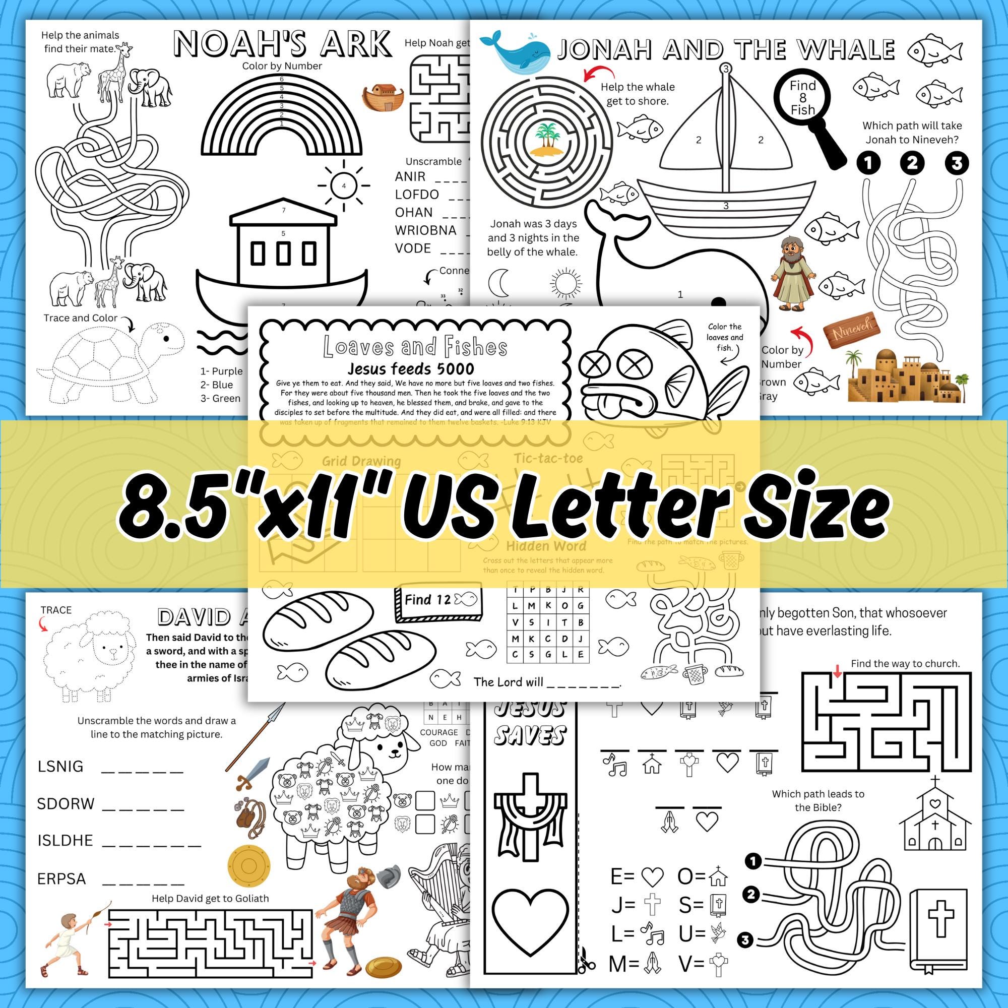Bible Story Activity Placemat Bundle for Kids, 15 Printable Christian ...