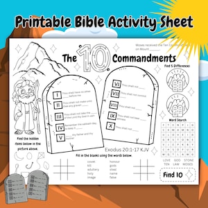 The Ten Commandments Kids Activity Sheet, Bible Coloring Activity Page ...