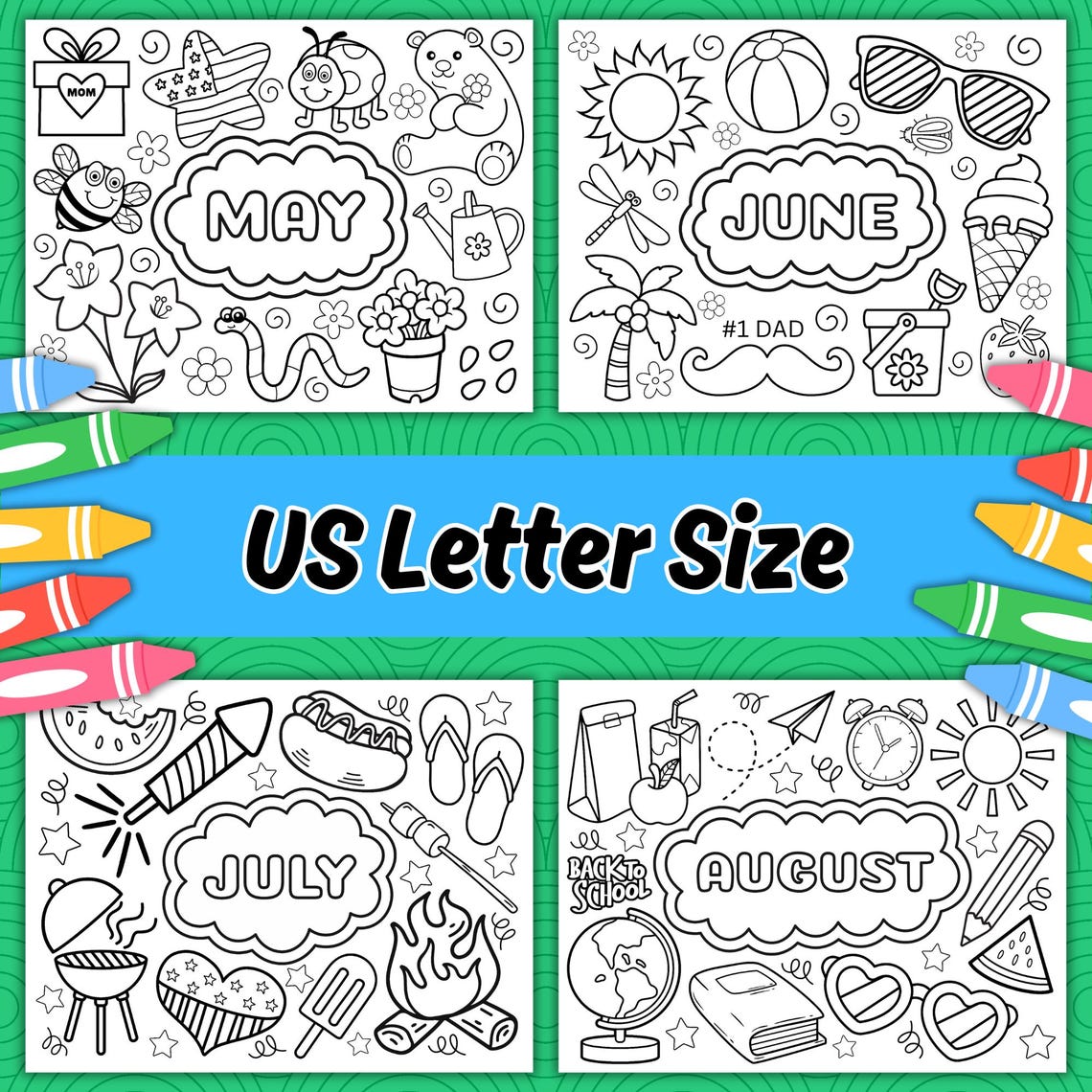 Months of the Year Coloring Pages Bundle 12 Printable Monthly Coloring ...