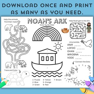 Noah's Ark Kids Printable Activity Sheet, Bible Story Coloring Activity ...
