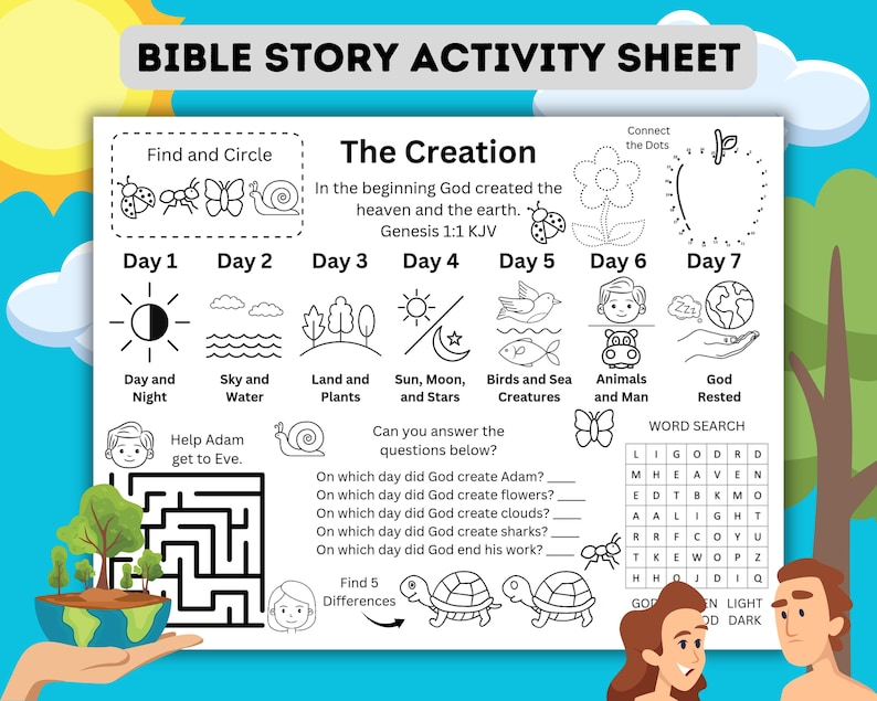 The Creation Kids Activity Sheet, Bible Story Coloring Activity Page ...