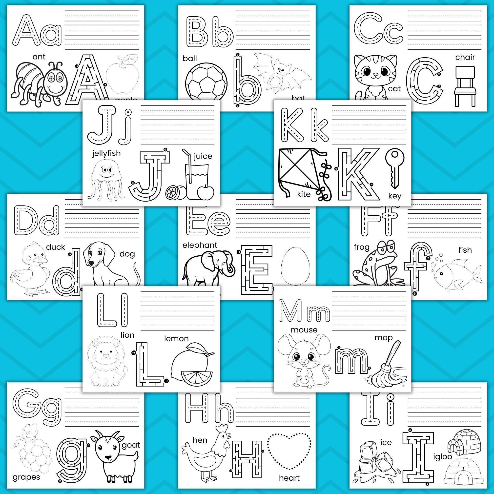 Learn the Alphabet Handwriting Workbook 26 Page Printable for Kids, Fun ...