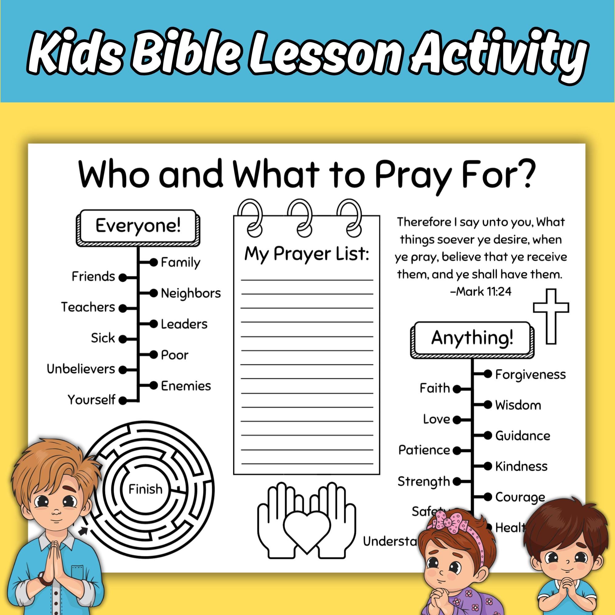 Prayer Bible Lesson Activity Sheet for Kids, Who and What to Pray for ...