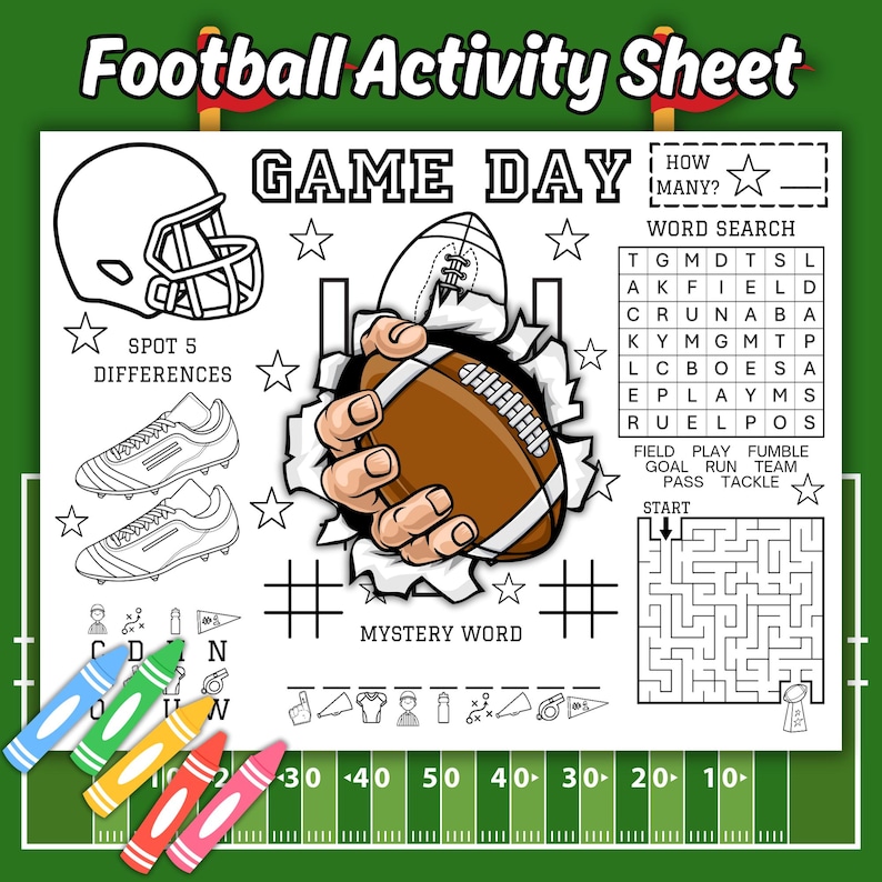 Football Game Day Kids Activity Sheet, Printable Football Themed ...