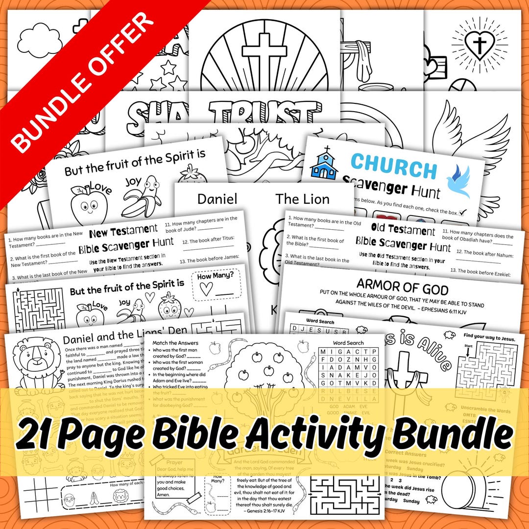 Bible Activity Bundle for Kids, 21 Printable Christian Bible Story ...