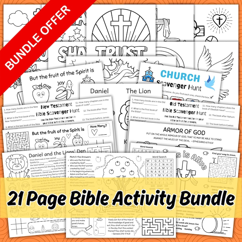 Bible Activity Bundle for Kids, 21 Printable Christian Bible Story ...
