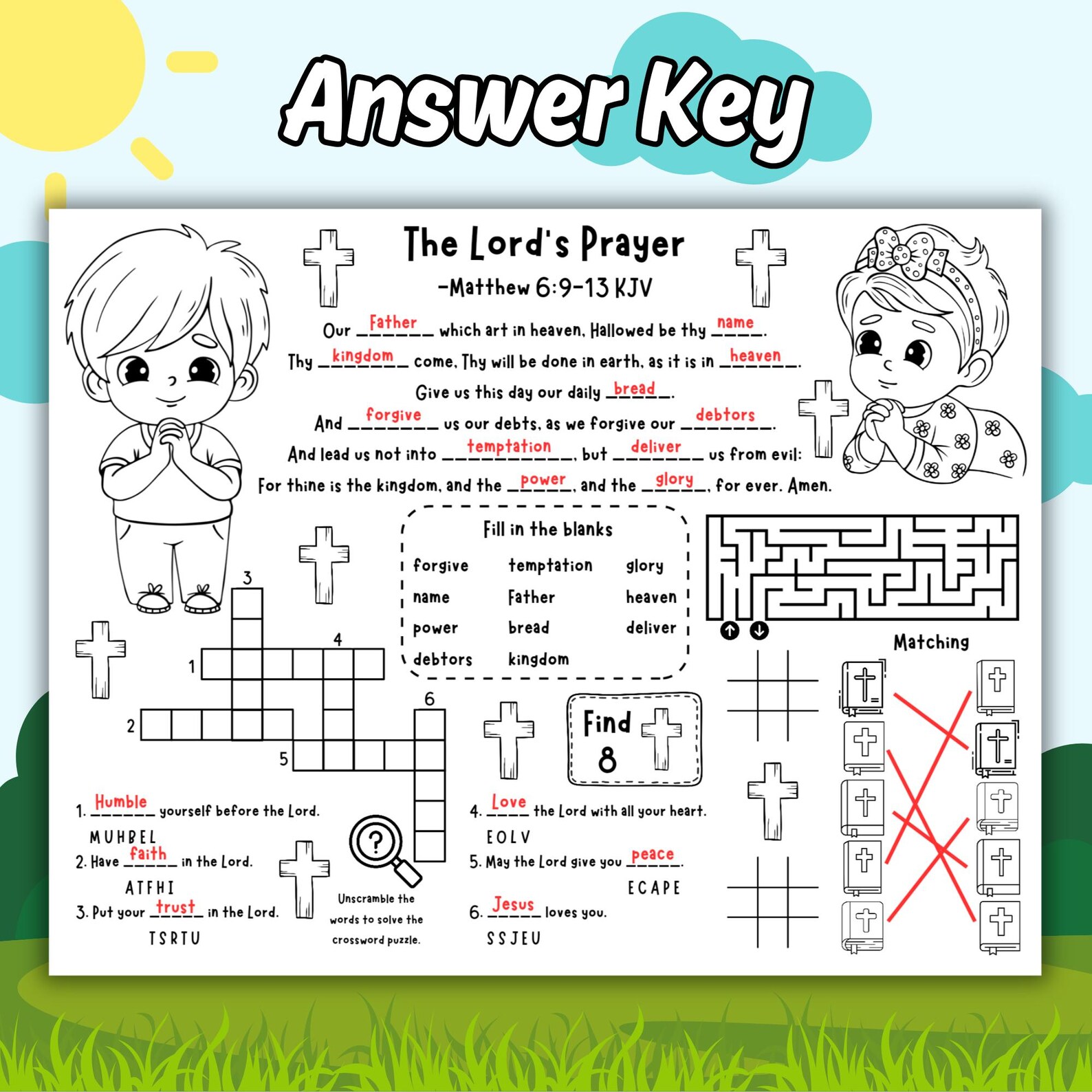 The Lord's Prayer Bible Activity Sheet for Kids, Bible Verse Coloring ...