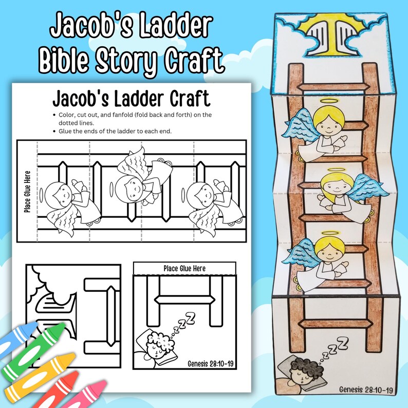 Jacob's Ladder Folding Suprise Bible Craft Printable for Kids Sunday ...