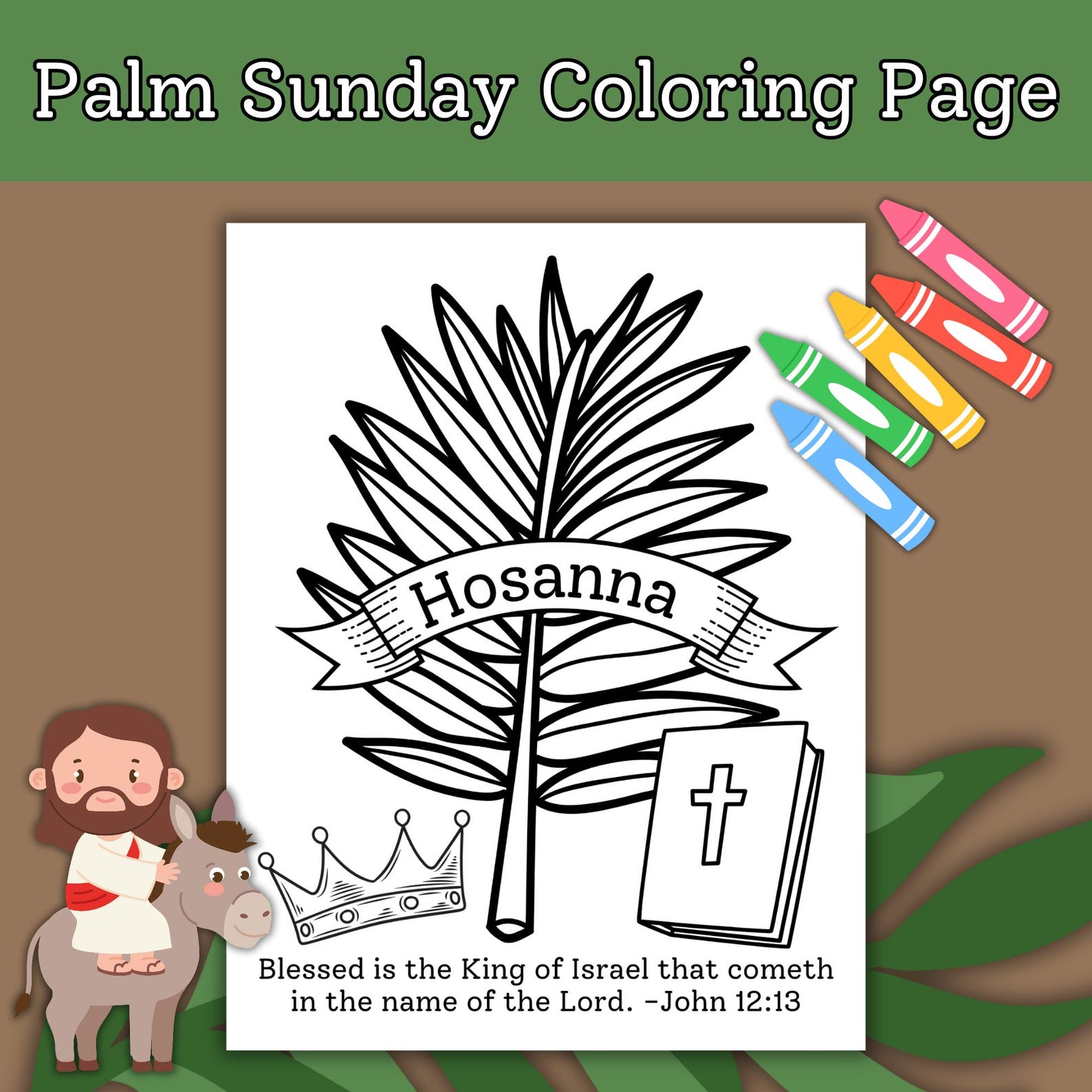 Palm Sunday Coloring Page for Kids Sunday School Bible Lesson, Hosanna ...