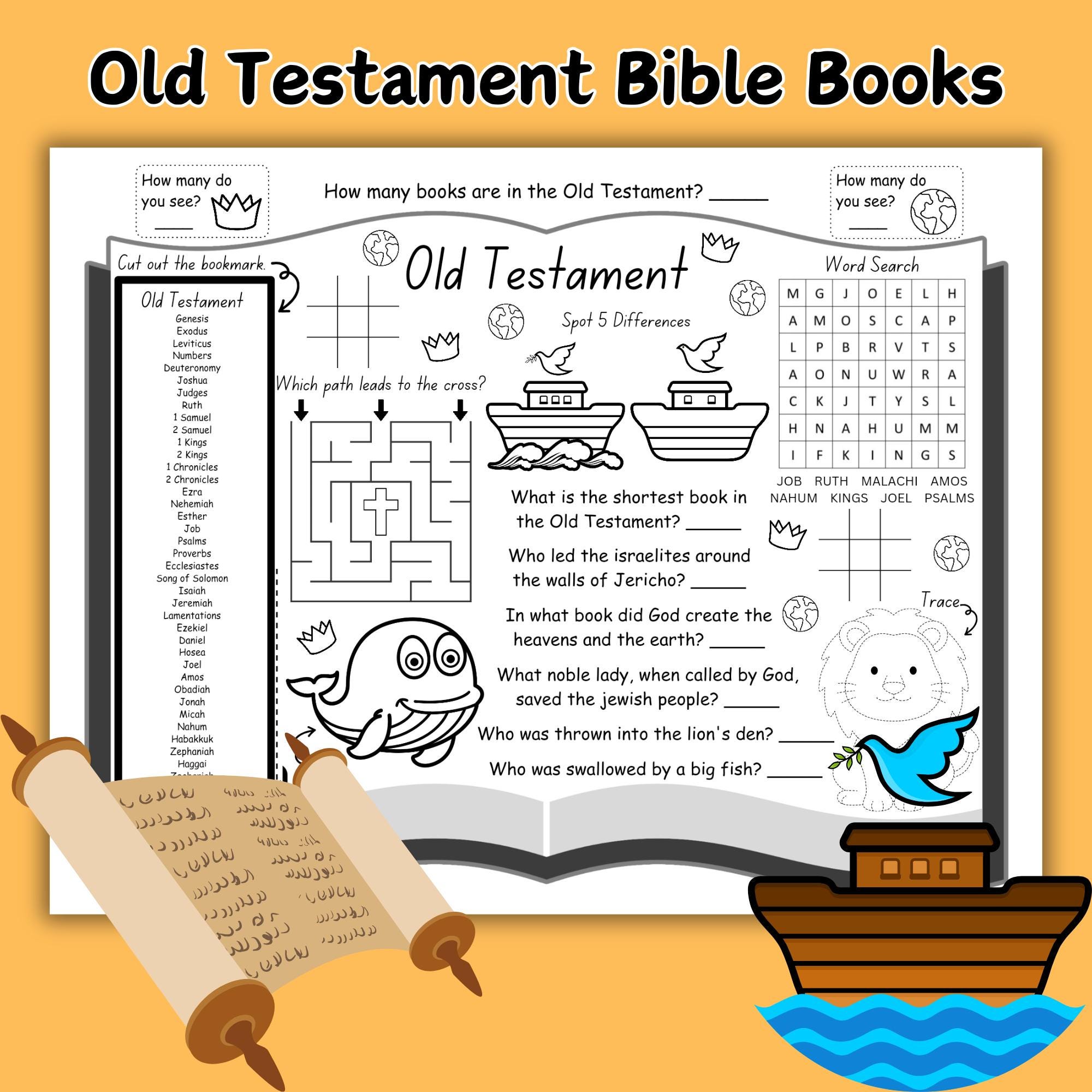 Old Testament Books of the Bible Kids Activity Sheet, Bible Coloring ...