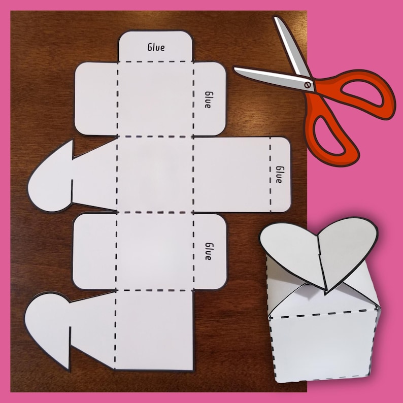 Blank Heart Gift Box Cube Craft for Kids, Printable Heart Treat Box ...