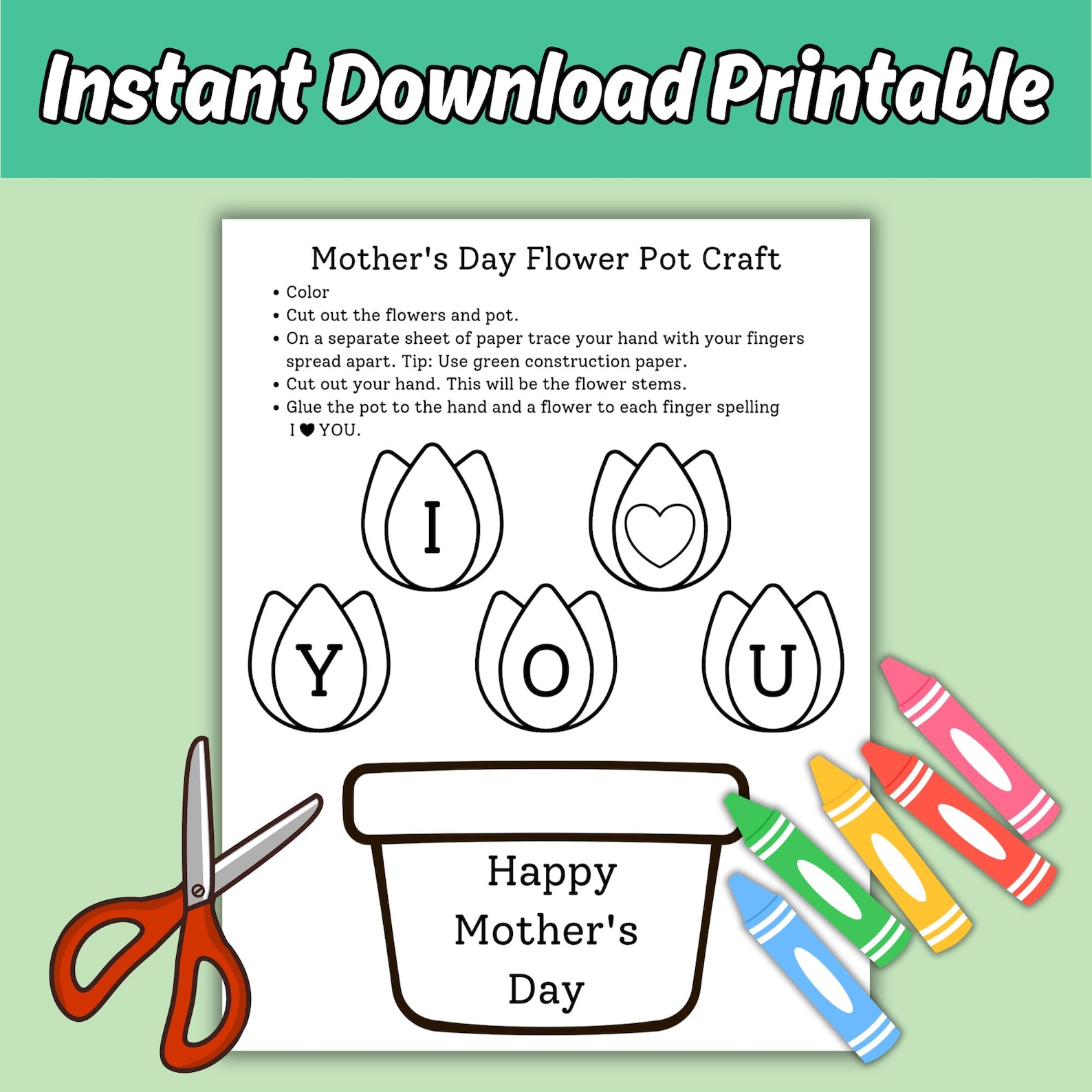 Mother's Day Flower Pot Craft Printable Activity for Kids Mother's Day ...
