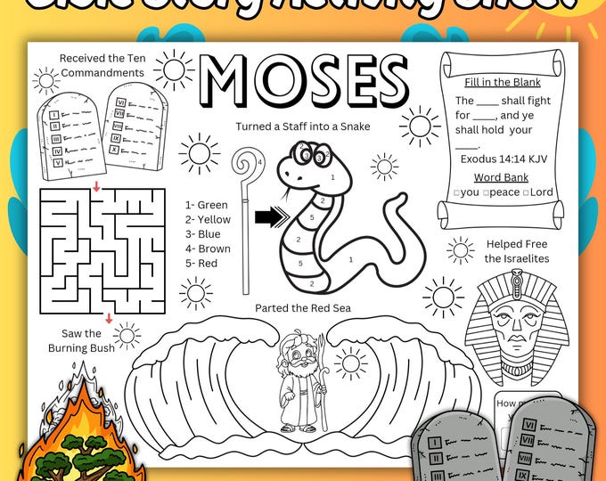 Birth of Moses Printable Activity Sheets for Sunday School || Bible ...