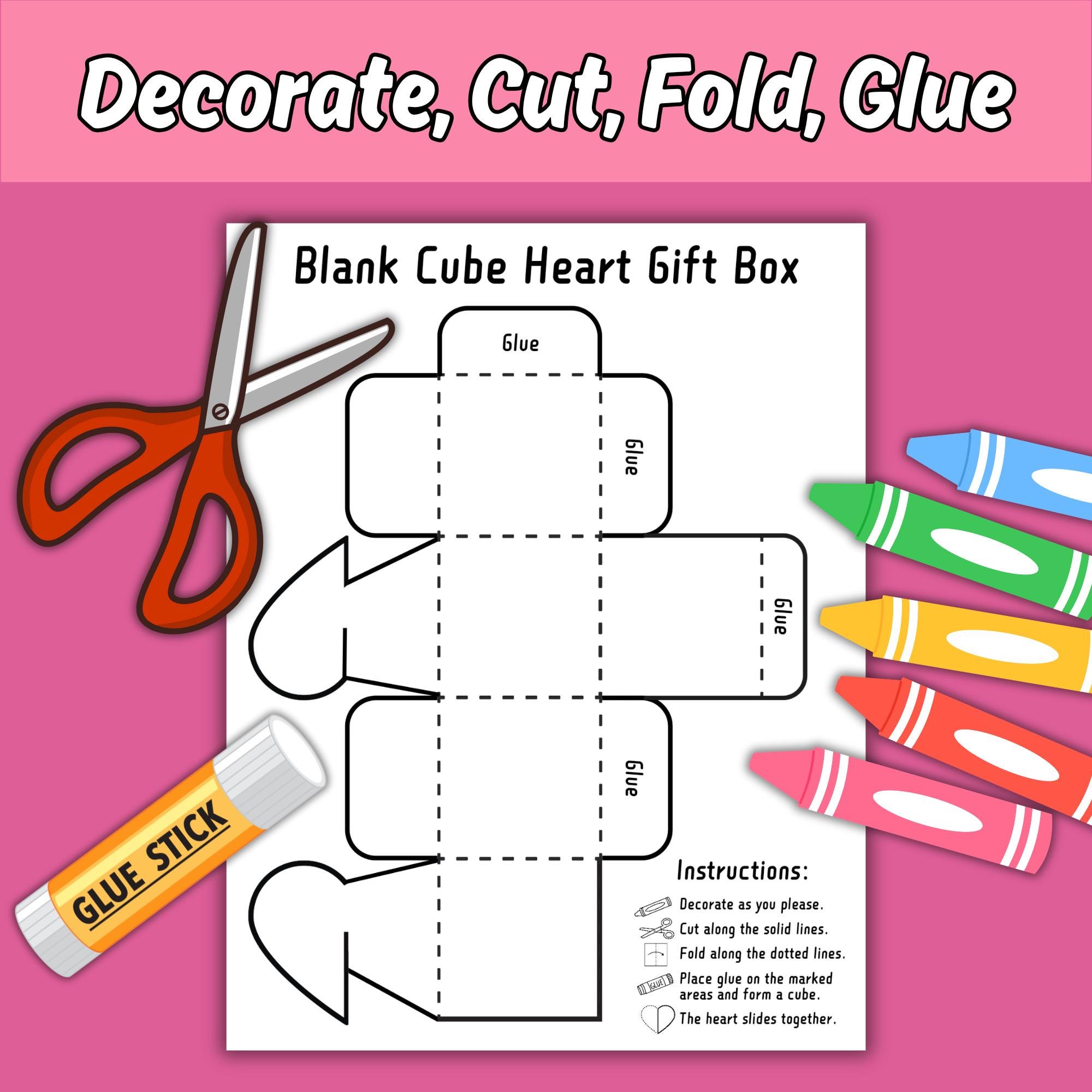 Blank Heart Gift Box Cube Craft for Kids, Printable Heart Treat Box ...