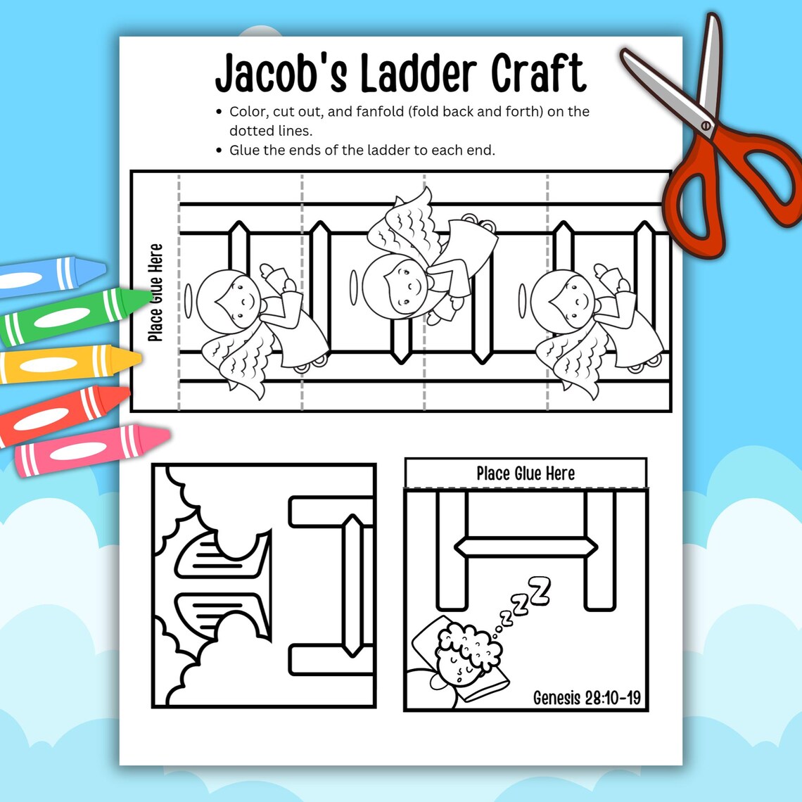 Jacob's Ladder Folding Suprise Bible Craft Printable for Kids Sunday ...