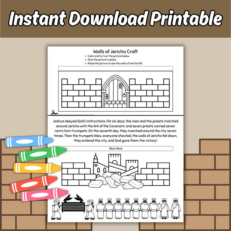 Walls of Jericho Printable Bible Story Craft for Kids Sunday School ...