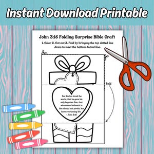 John 3:16 Folding Surprise Bible Craft Printable for Kids Sunday School ...