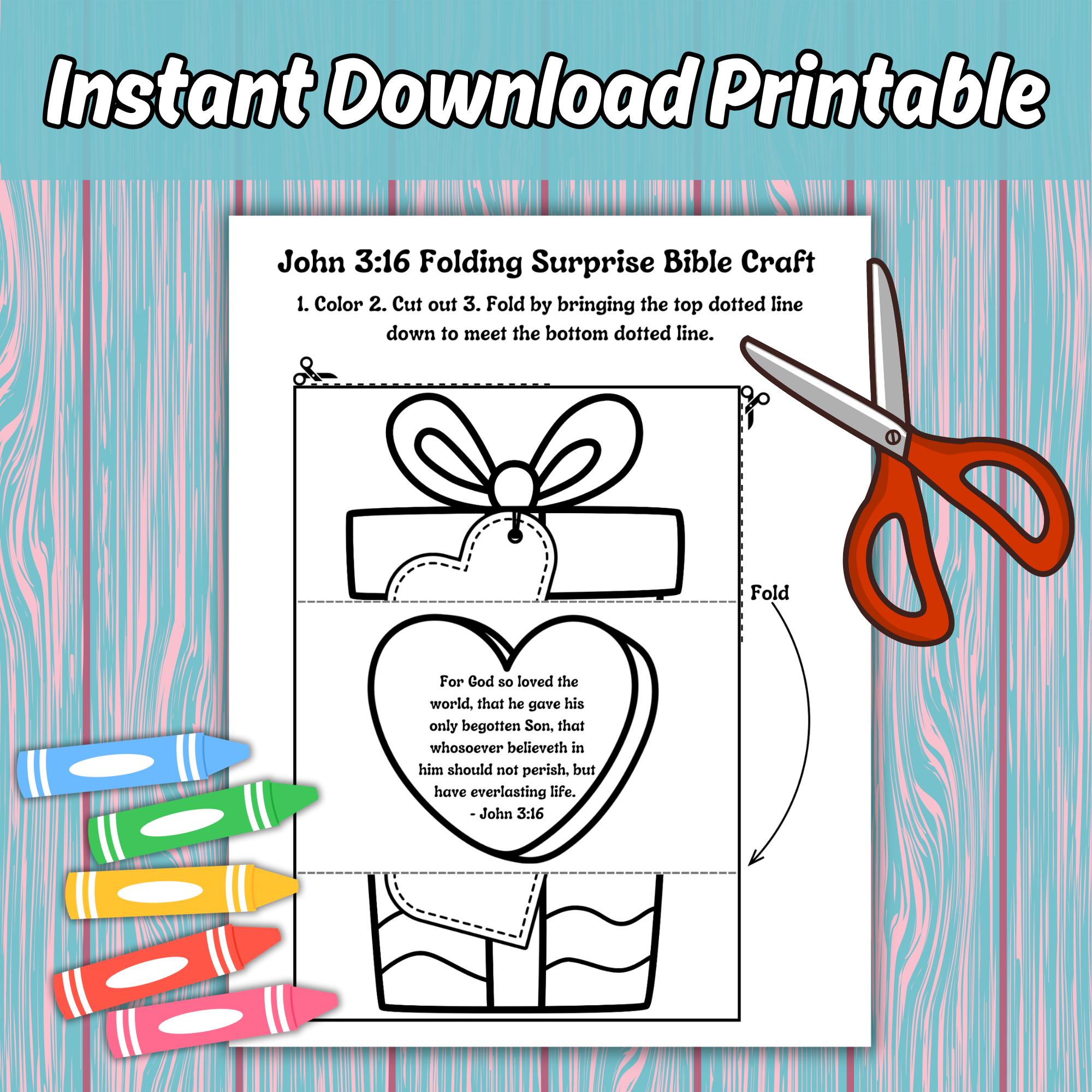 John 3:16 Folding Surprise Bible Craft Printable for Kids Sunday School ...