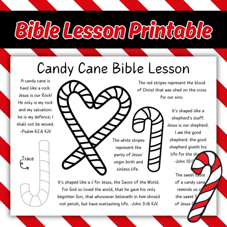 Candy Cane Bible Lesson Coloring Activity Worksheet for Kids, Jesus ...