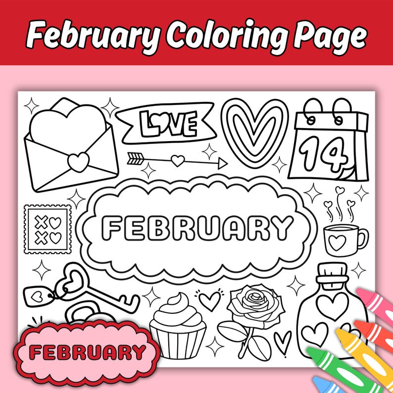 February Coloring Page for Kids, the Month of February Coloring ...