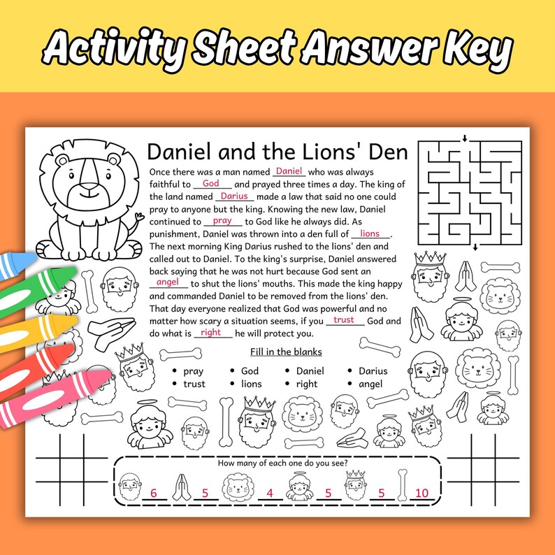 Daniel and the Lions' Den Bible Story Printable Activity Placemat ...