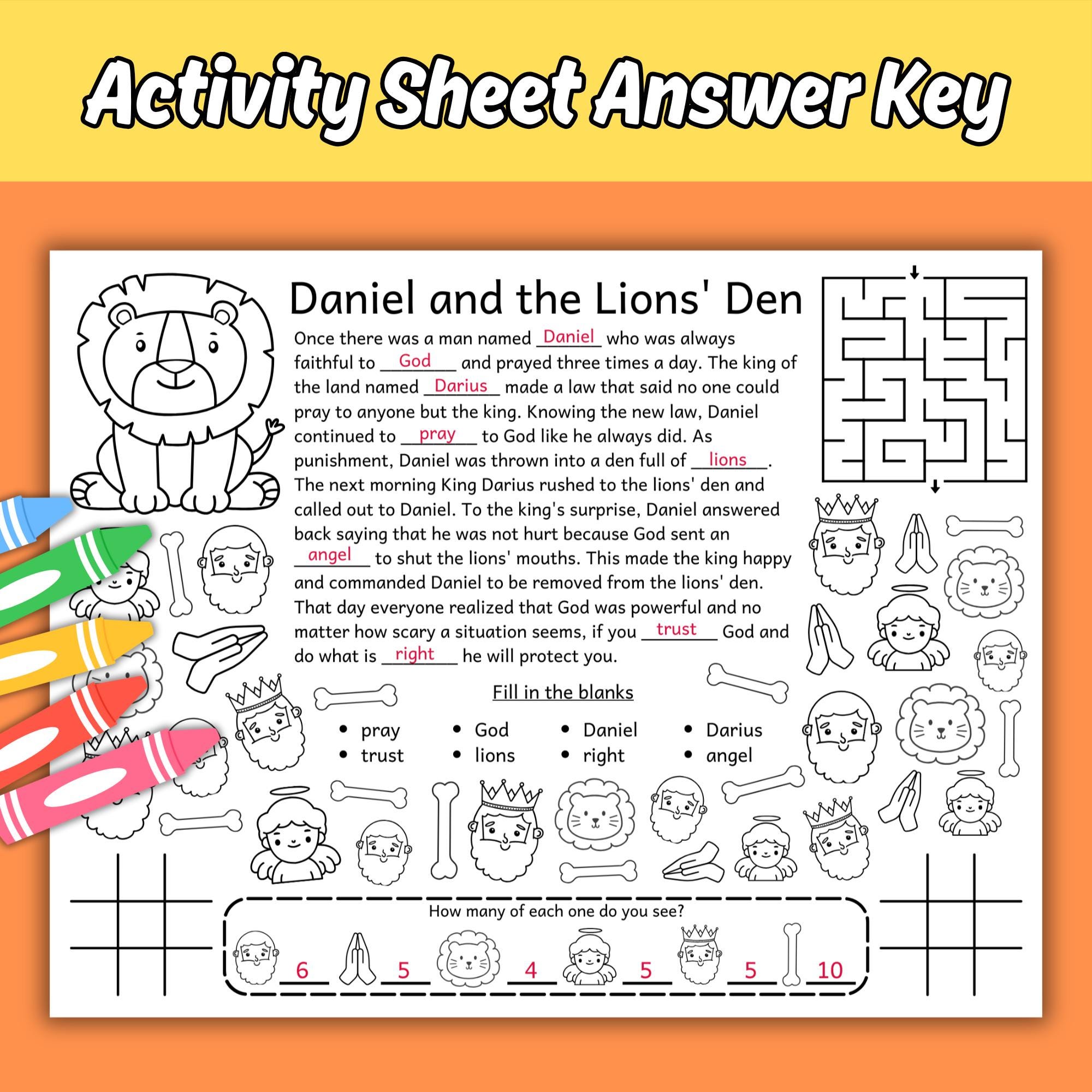 Daniel and the Lions' Den Bible Story Printable Activity Placemat ...