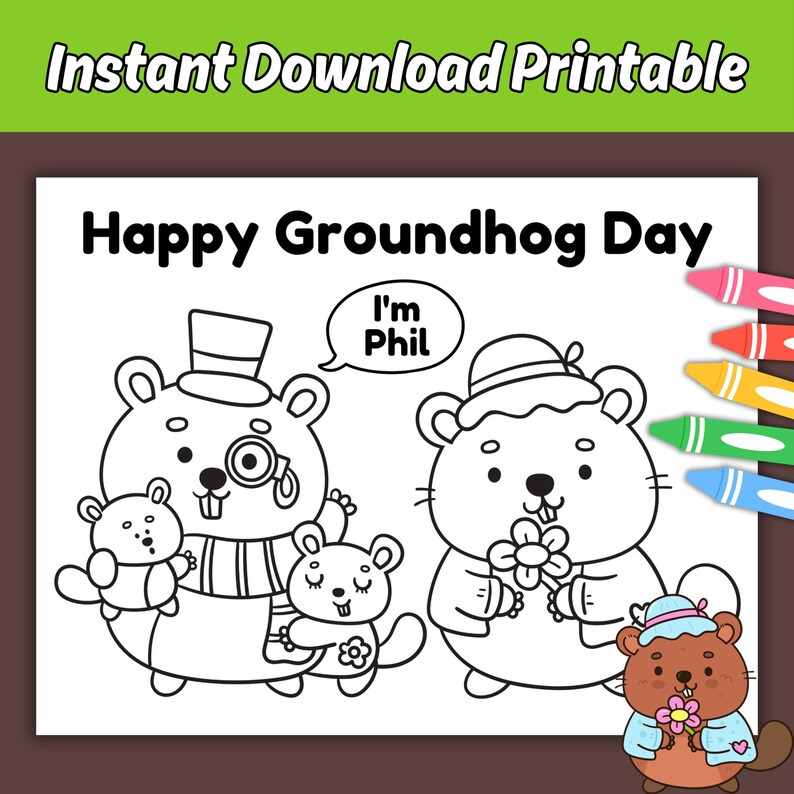 Groundhog Day Coloring Pages for Kids, Printable Groundhog Day Craft ...