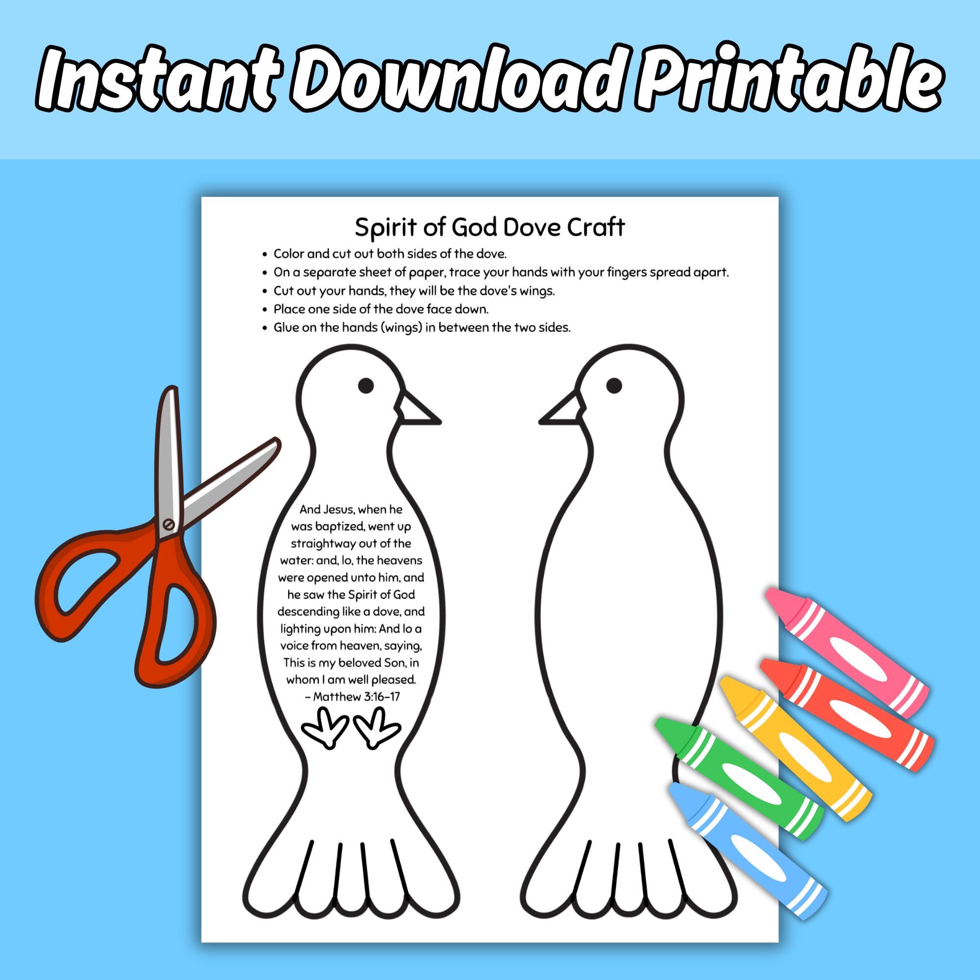 Spirit of God Dove Craft Printable for Kids Sunday School Bible Lesson ...