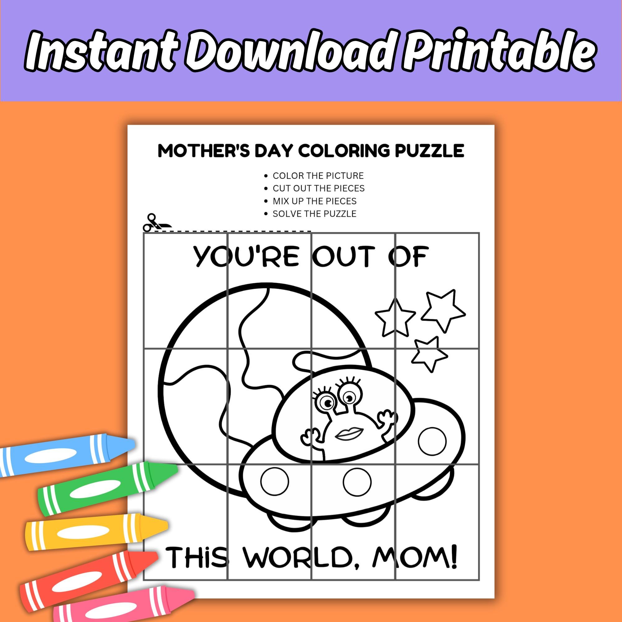 Mother's Day Coloring Puzzle Printable Craft for Kids Classroom ...