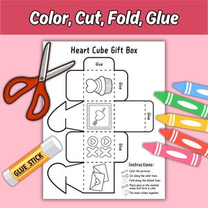 Heart Cube Gift Box Craft for Kids, Printable Heart Treat Box Valentine ...