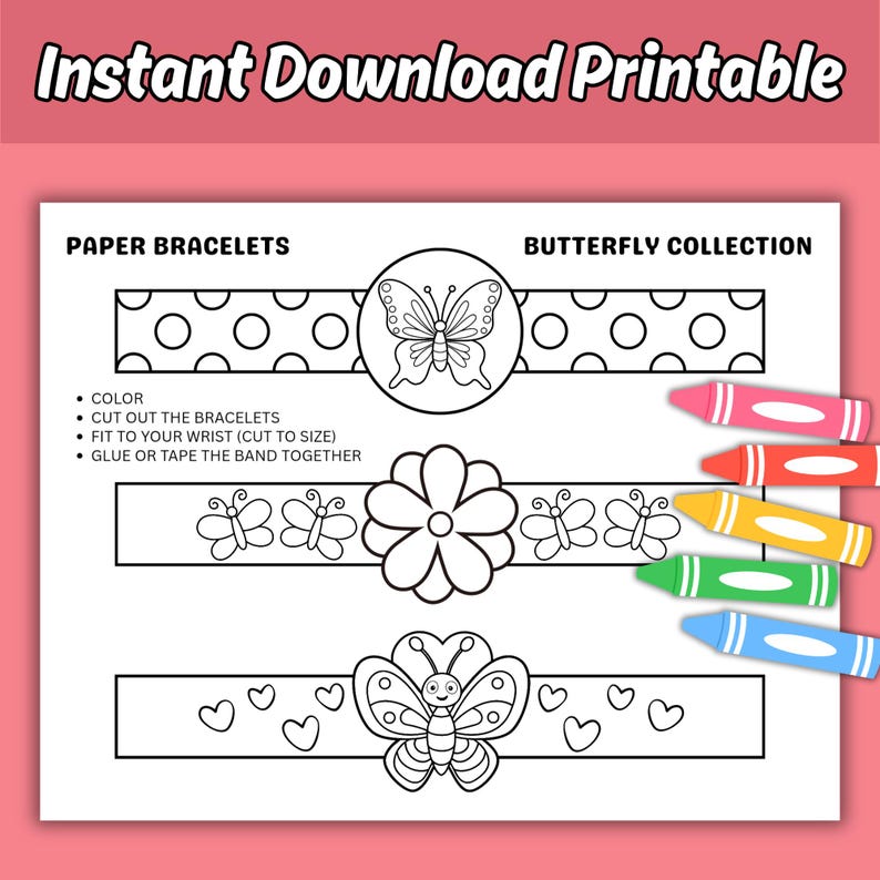 Butterfly Paper Bracelets Printable Craft for Kids Butterfly Themed ...