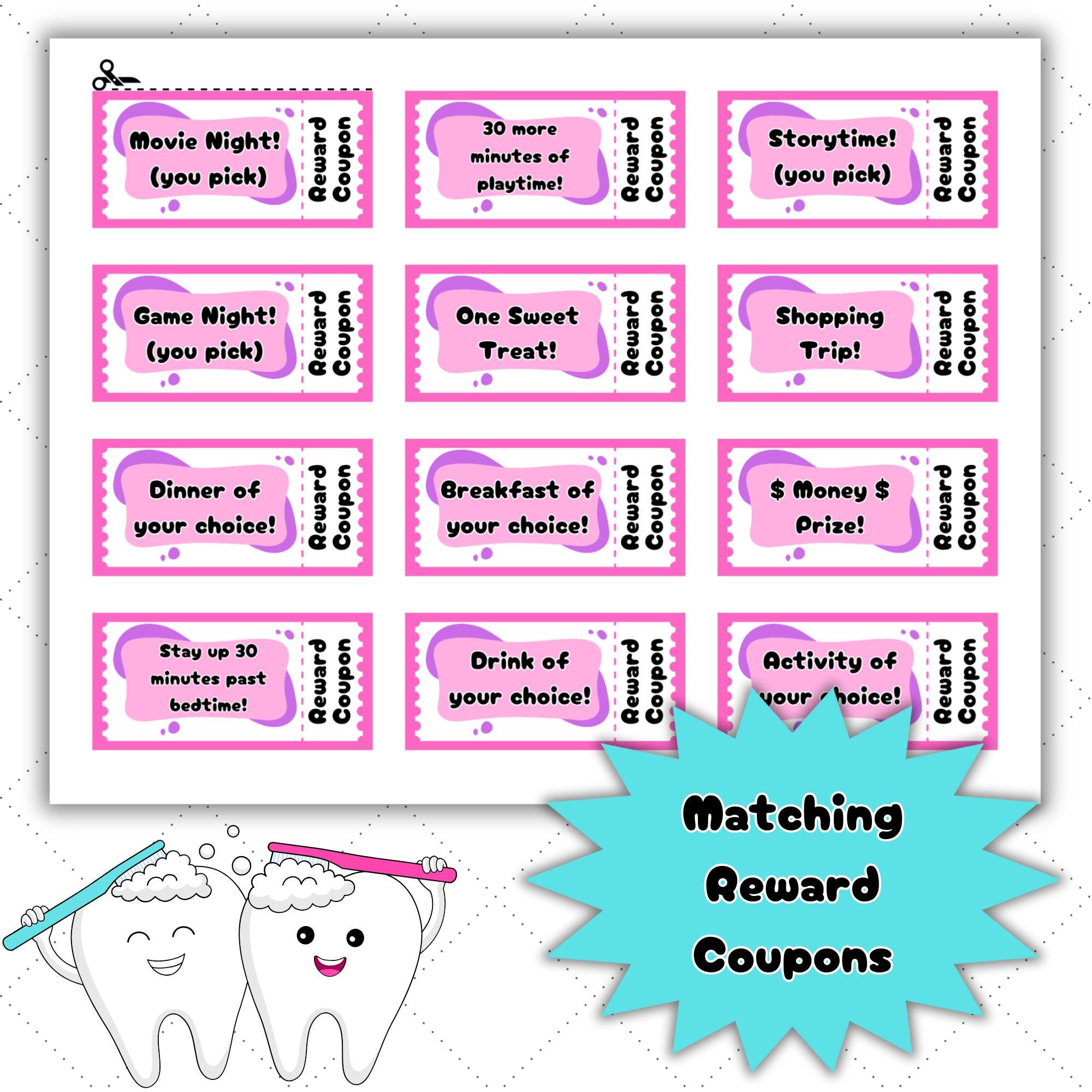 Daily Teeth Brushing Tracker Chart and Reward Coupons Printable for ...