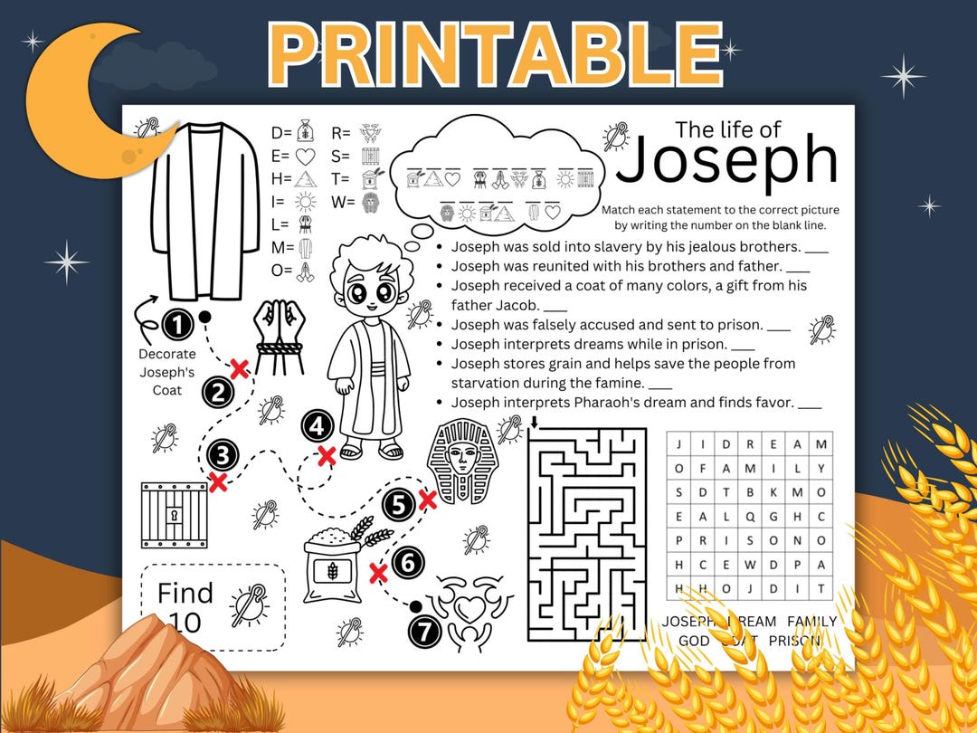 The Life of Joseph the Dreamer Kids Printable Activity Sheet, Joseph ...