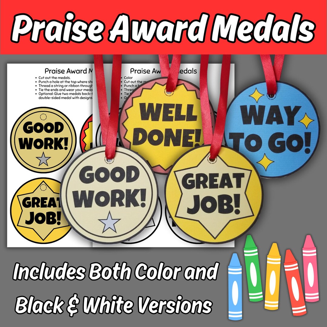 Praise Award Medals for Kids, Printable Reward Medals for Classroom ...