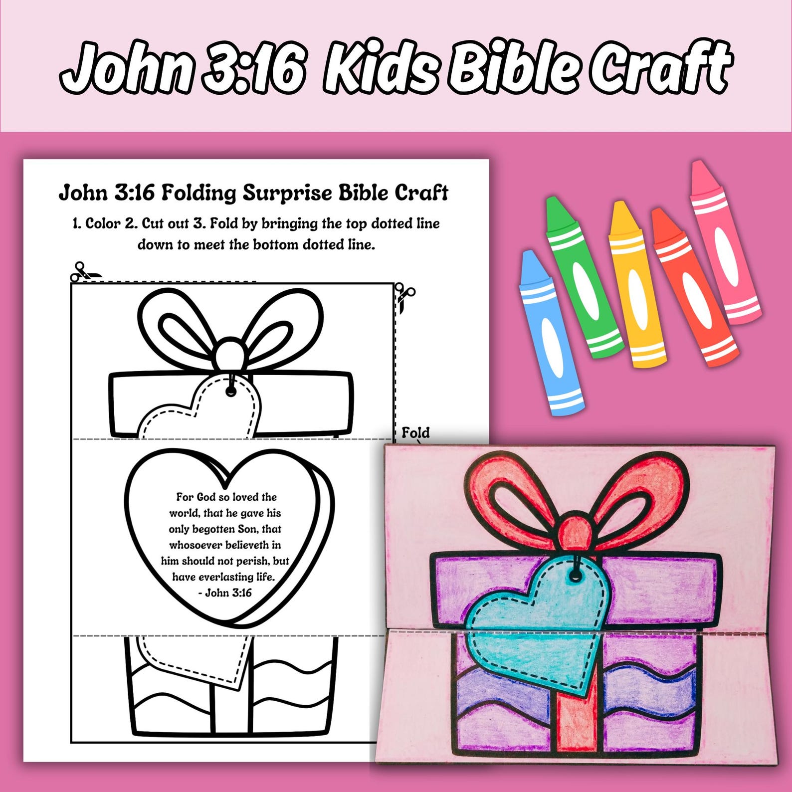Bible Craft Bundle for Kids, 7 Printable Color Cut Paste Christian ...
