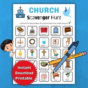 Kids Church Scavenger Hunt Activity Printable, Indoor Scavenger Hunt ...