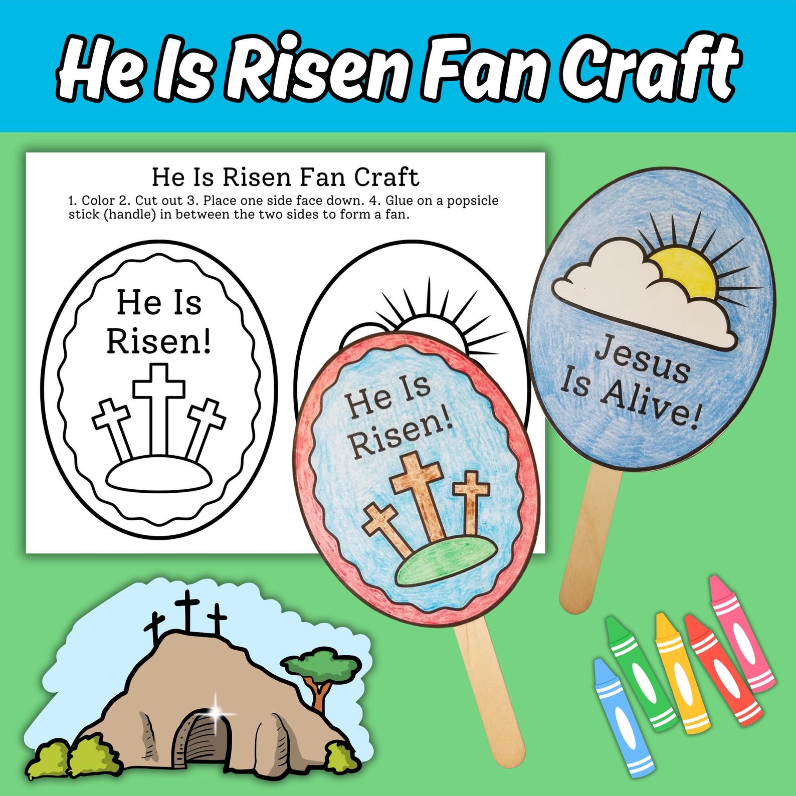 He is Risen Fan Craft for Kids Sunday School Bible Lesson, the ...