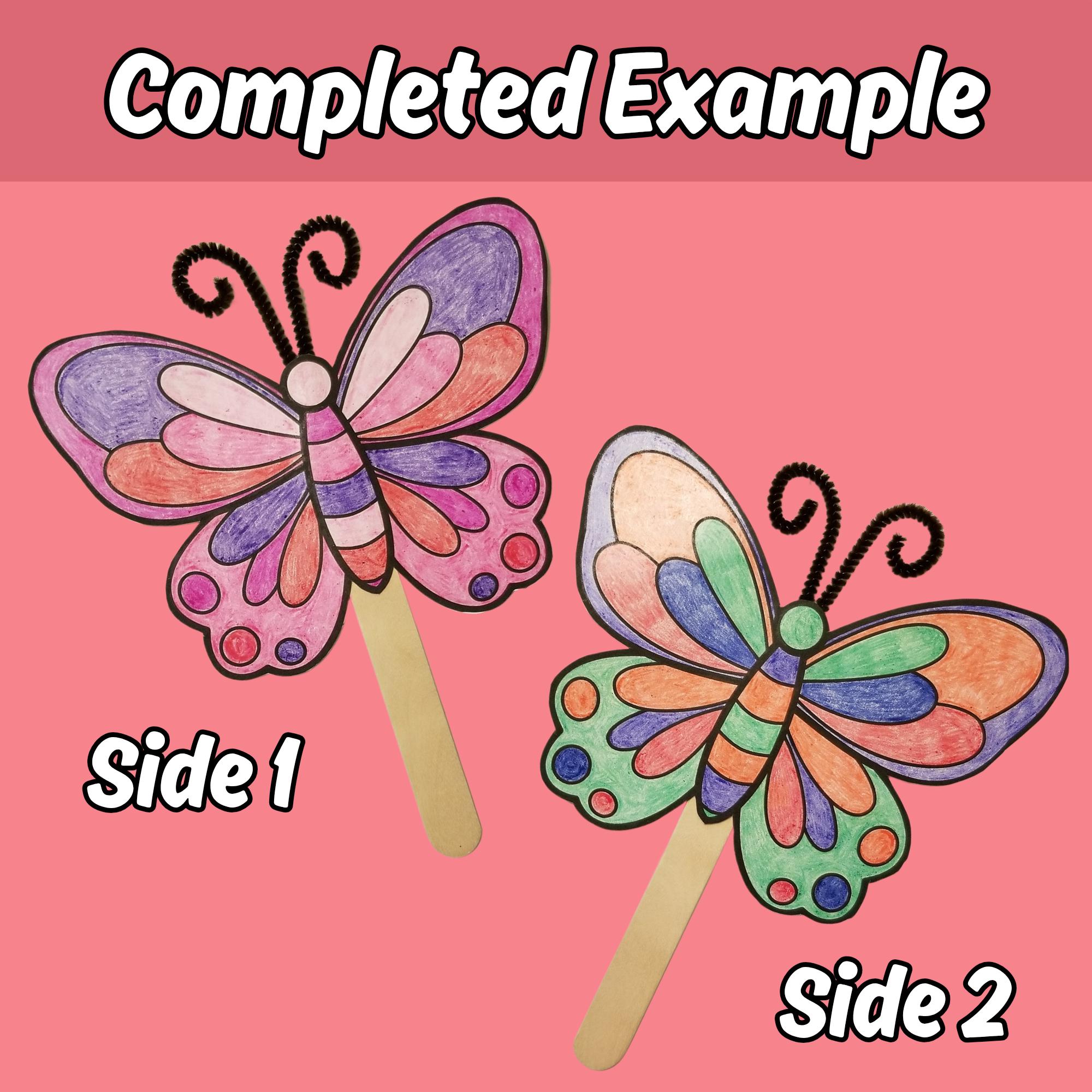 Make A Butterfly Paddle Fan Printable Springtime Coloring Activity ...