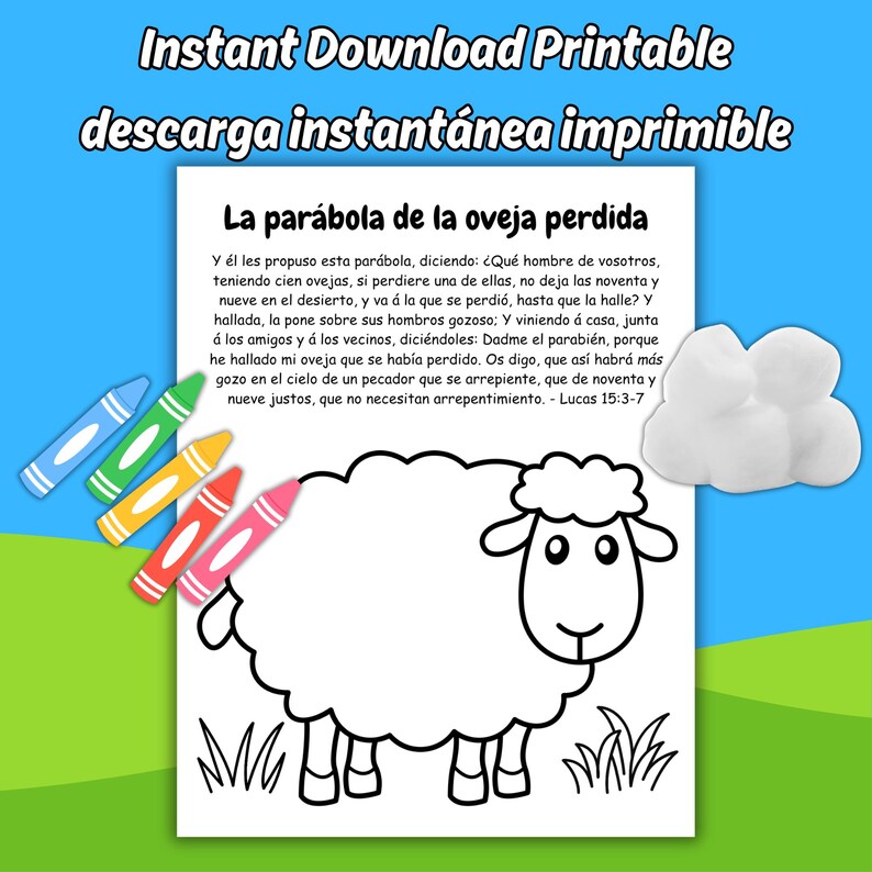 The Parable of the Lost Sheep Cotton Ball Craft Printable IN SPANISH ...