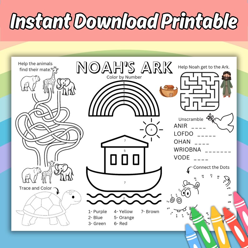 Noah's Ark Kids Printable Activity Sheet, Bible Story Coloring Activity ...