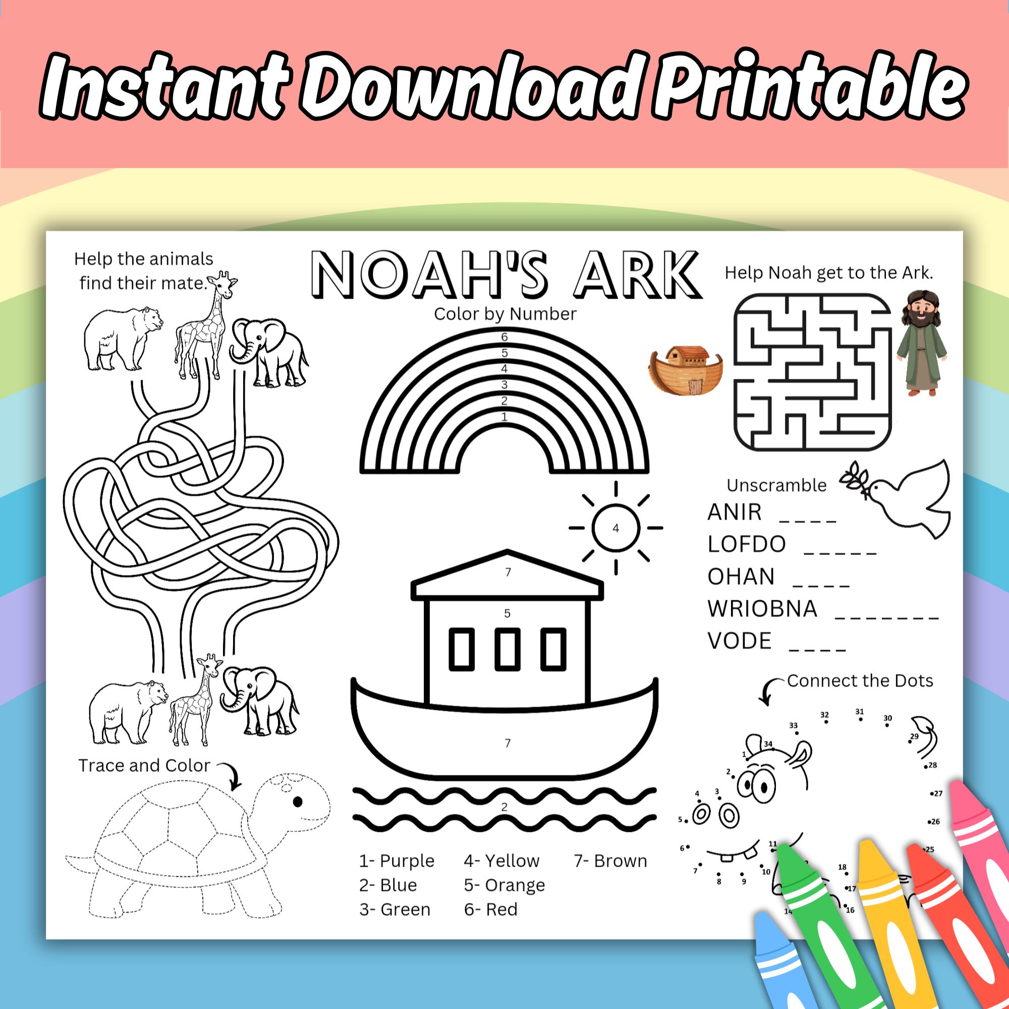 Noah's Ark Kids Printable Activity Sheet, Bible Story Coloring Activity ...