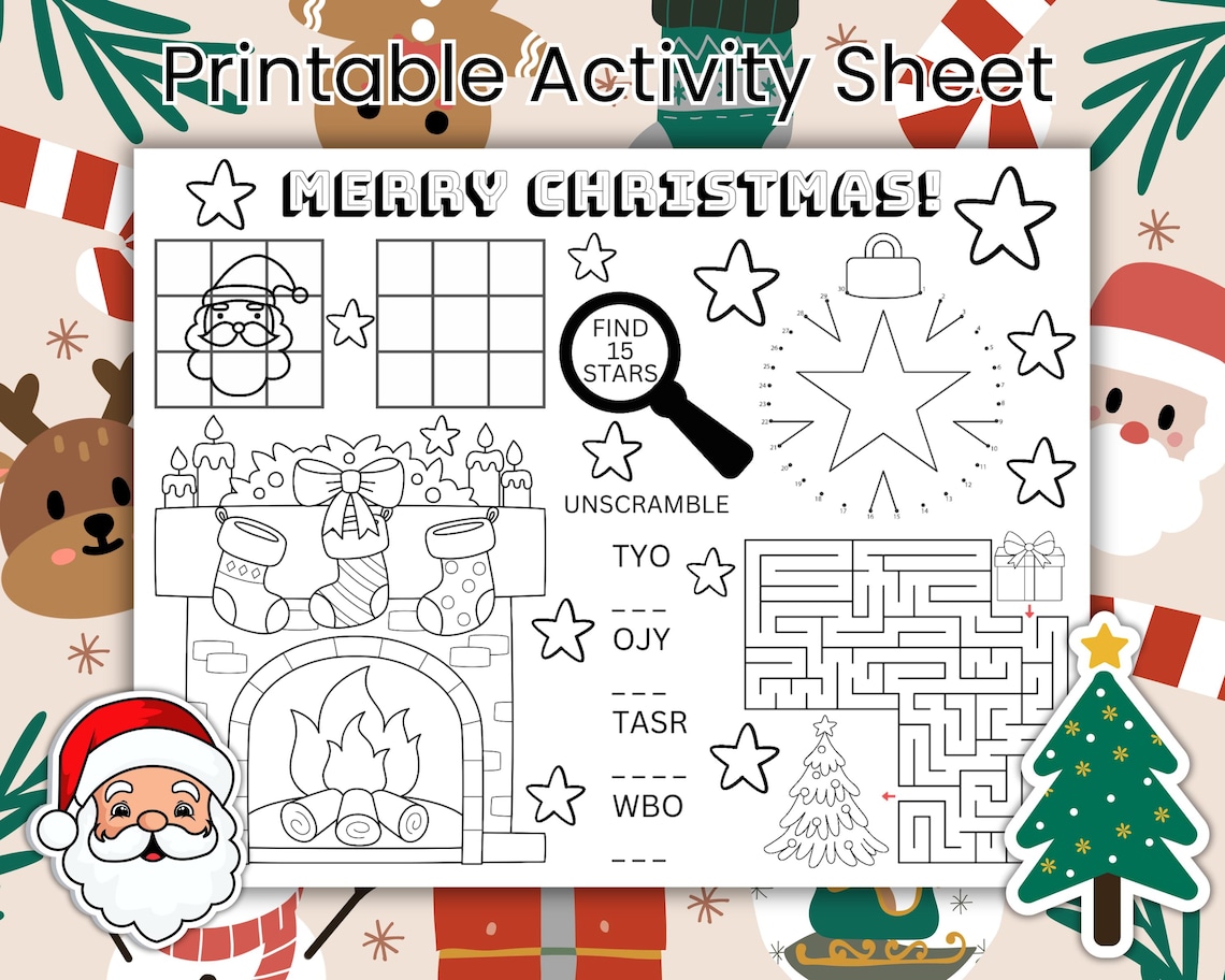 Christmas Activity Printable, Kids Christmas Activity Sheet, Christmas ...
