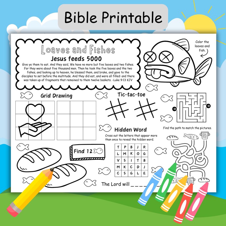 Jesus Feeds 5000 Activity Sheet Printable, Bible Story Coloring ...