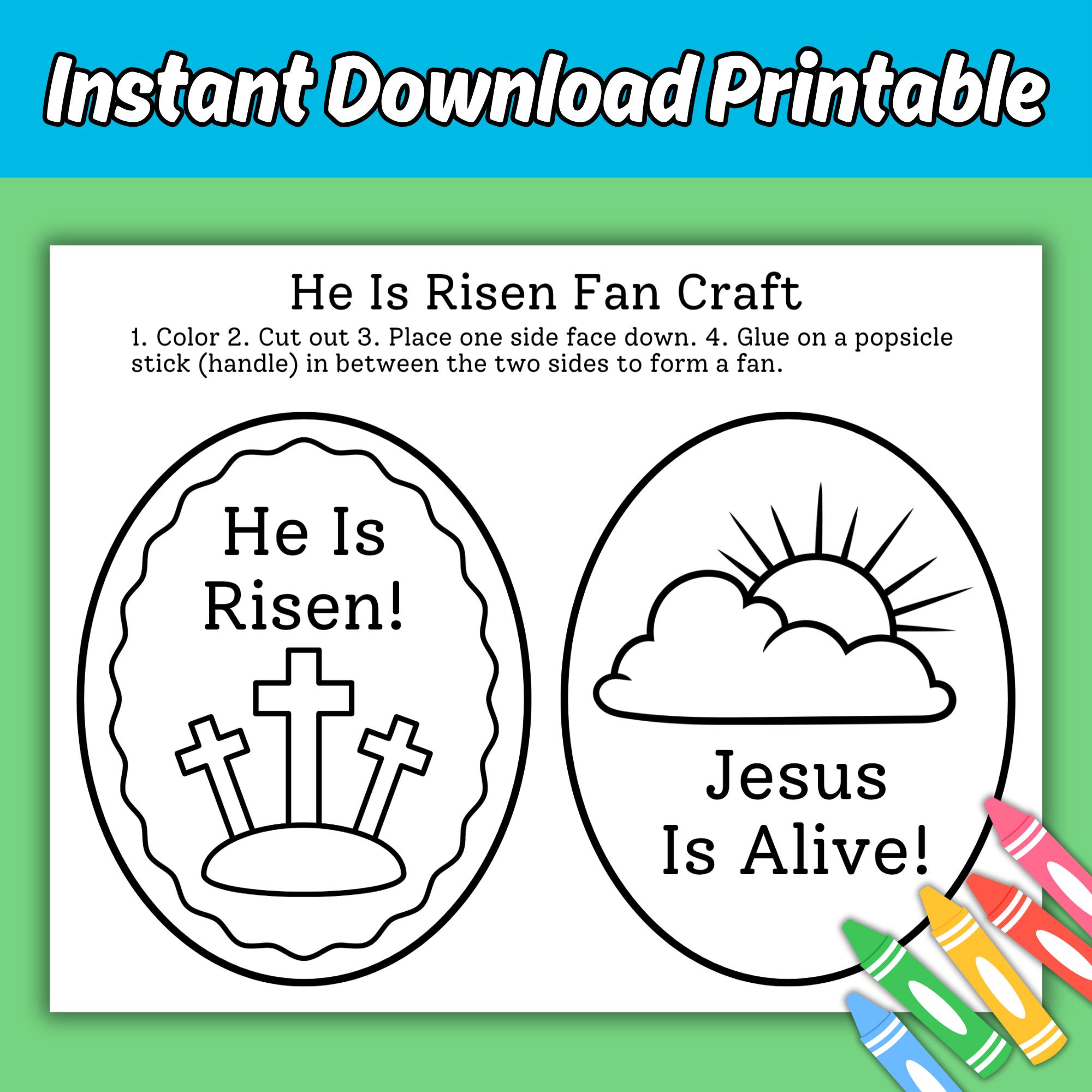 He is Risen Fan Craft for Kids Sunday School Bible Lesson, the ...