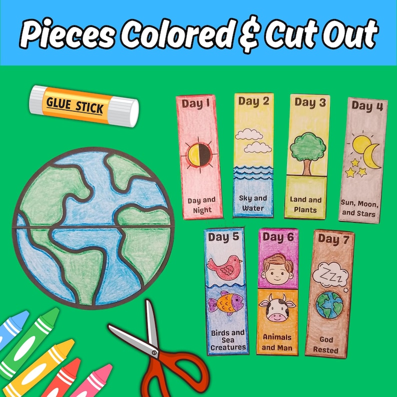 The Creation Craft Bible Story Coloring Activity for Kids, God's 7 Days ...